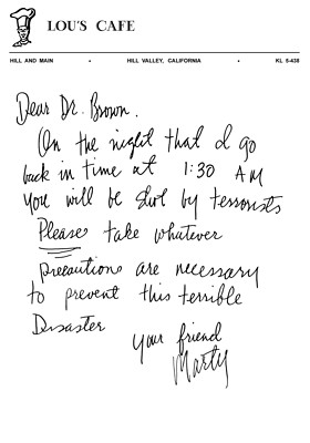 1985 Back To The Future Lou's Caffe Marty's Letter To Doc Replica ...