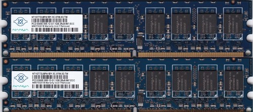 2GB 2x1GB PC2-5300E DDR2-667 NANYA NT1GT72U8PA1BY-3C BLUE ECC Ram ...