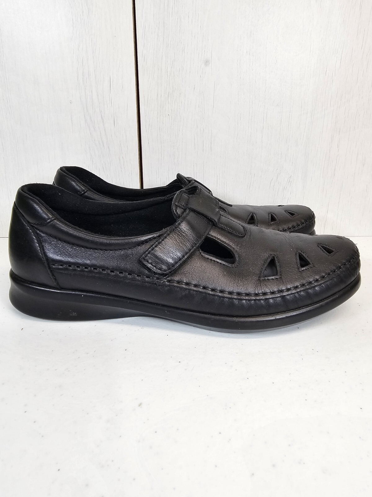 SAS Roamer Black Leather Comfort Walking Shoes Slim Loafers - Womens ...