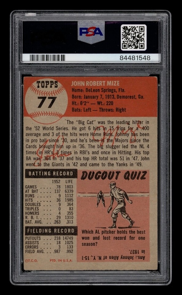 1953 Topps Set-Break # 77 John Mize PSA 4 VG-EX | eBay