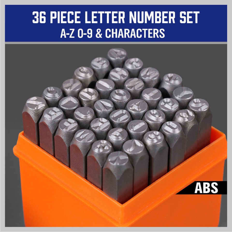 1/4" Letter & Number Stamp Punch Set 36pc Hardened Steel Metal Wood ...