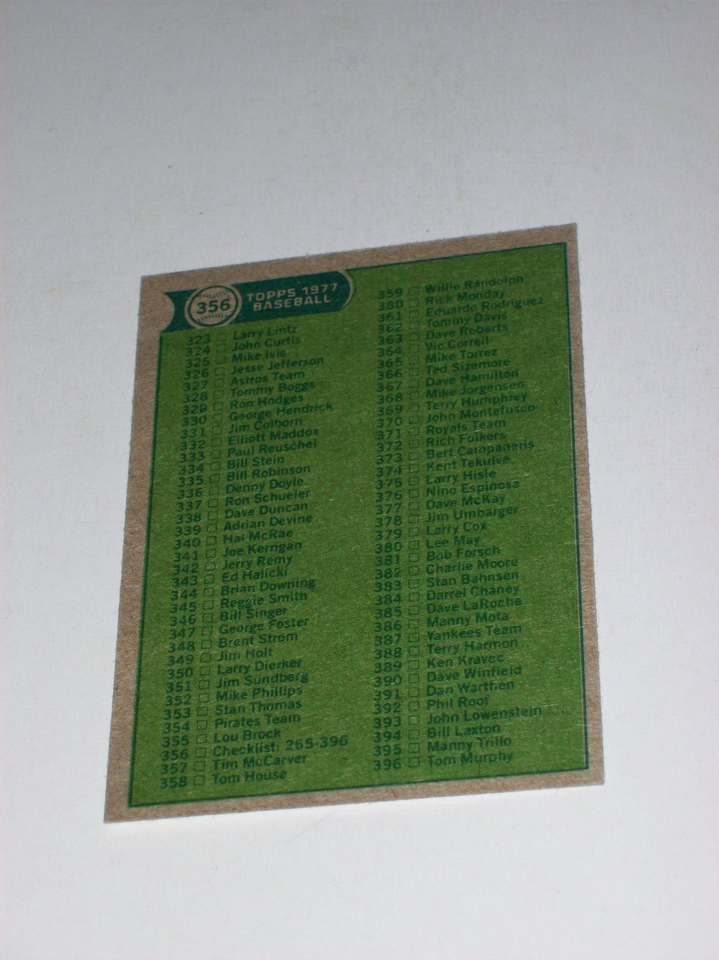 1977 Topps baseball Checklist card #356 NM Centered, Unchecked - nice ...