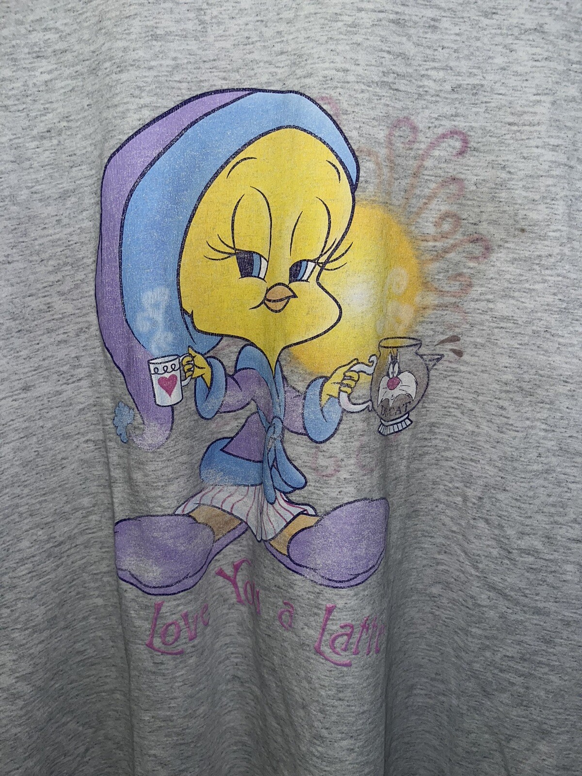 Vtg 2001 Looney Tunes Tweety Bird Grey Sleep Night Gown T-Shirt Women’s ...