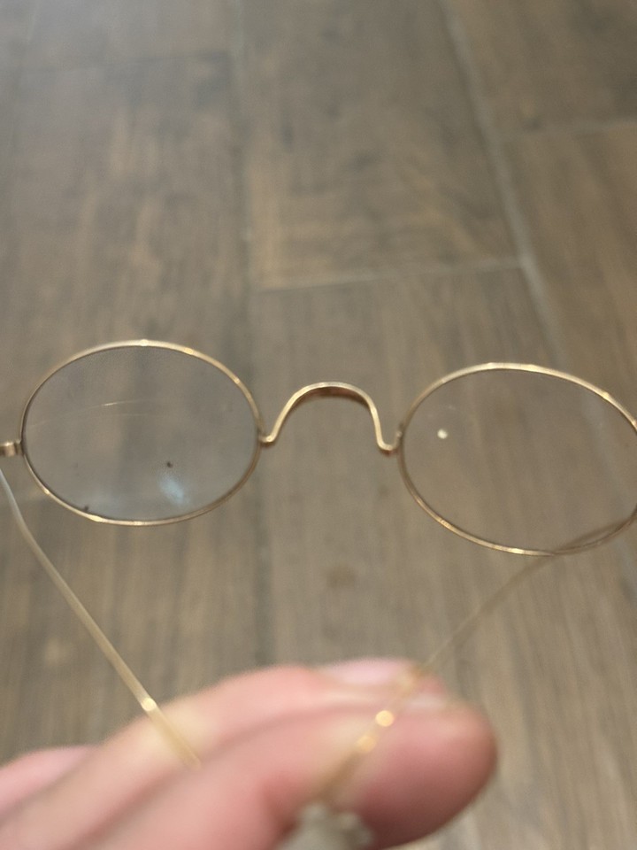 Antique 14K Solid Yellow Gold Wire Rim Round Eyeglasses Vtg Spectacles ...