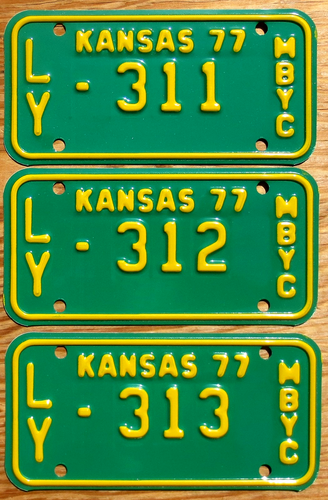 Three 1977 Kansas Moped Motorcycle License Plates Number Tag Plate Lot ...