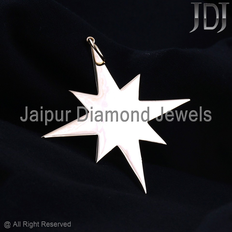 Solid 14k Yellow Gold Charm Handmade Jewelry Gold Star Pendant Gift For ...