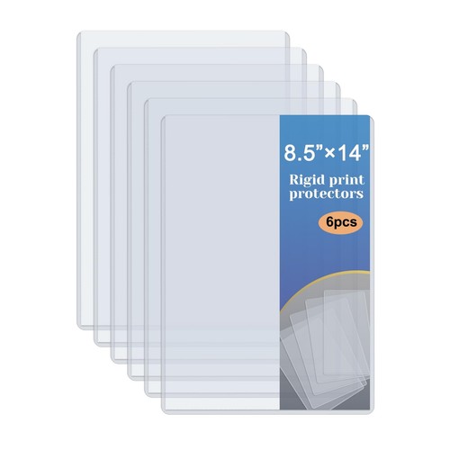 6 Pack 8.5x14 Rigid Print Protectors Clear Hard Plastic Sheet Sleeves ...
