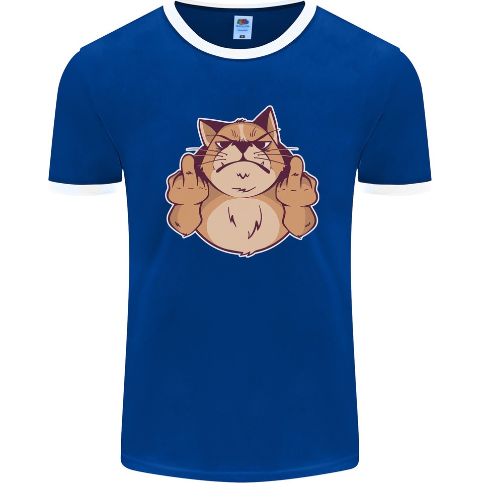 Grumpy Cat Finger Flip Offensive Funny Mens Ringer T-Shirt FotL | eBay ...
