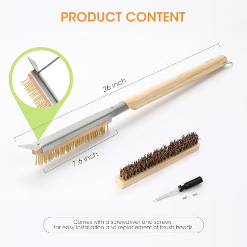 26" Pizza Oven Brush with Stone Scraper, Cleaning Brush and Scraper for ...