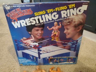 WWF LJN Wrestling Superstars Sling Em Fling Em Ring w8 Figures Original ...
