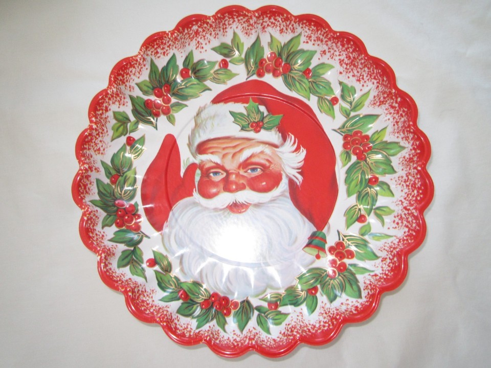 3Vintage SANTA Plastic Christmas Serving Snack Candy Trays Round ...
