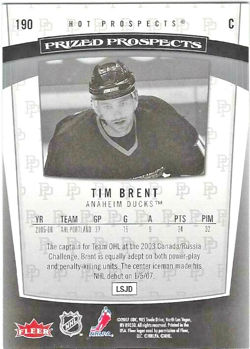 2006-07 Hot Prospects #190 Tim Brent RC /1999! *PWE* | eBay