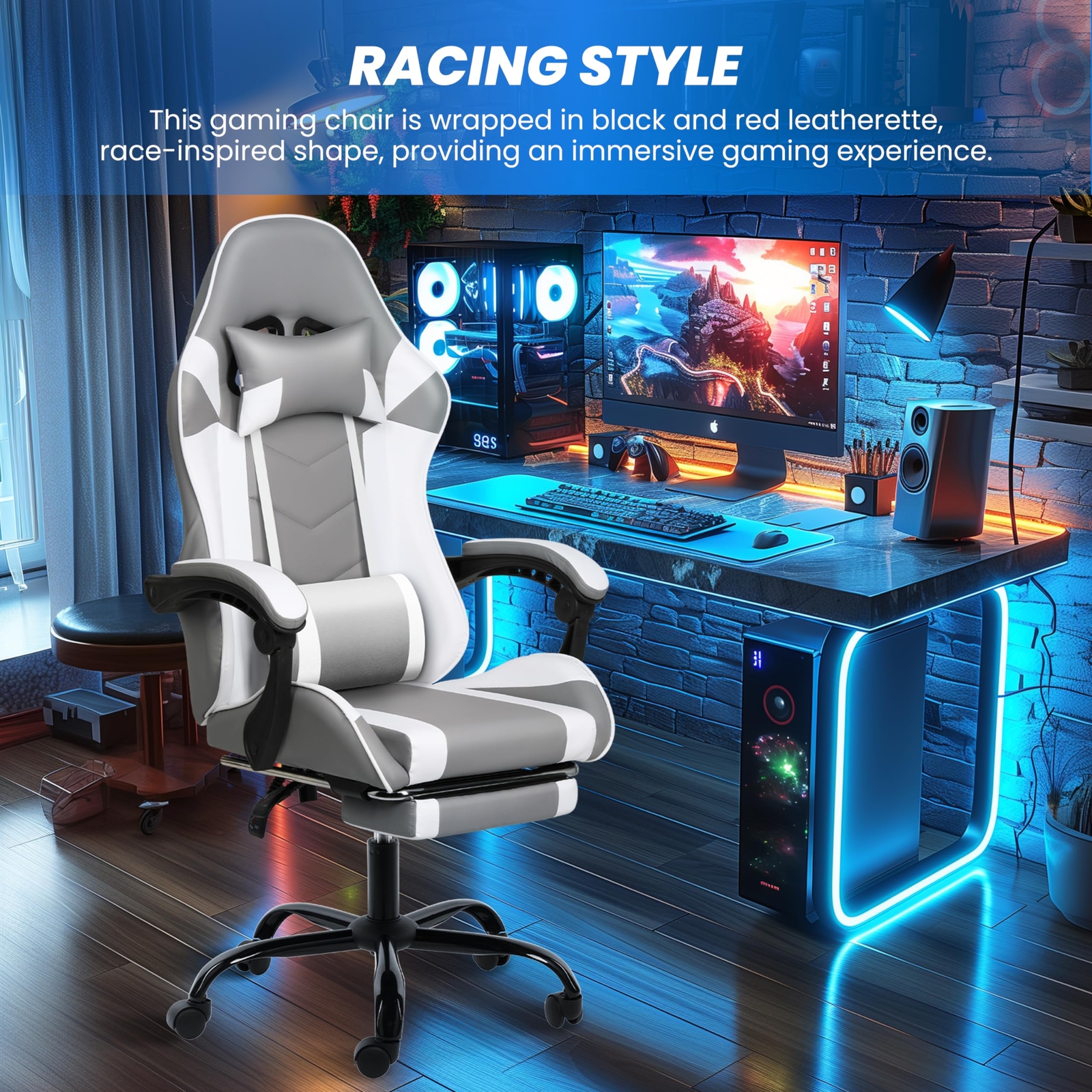 YSSOA White Gaming Chair with Footrest, Big and Tall Gamer Chair ...