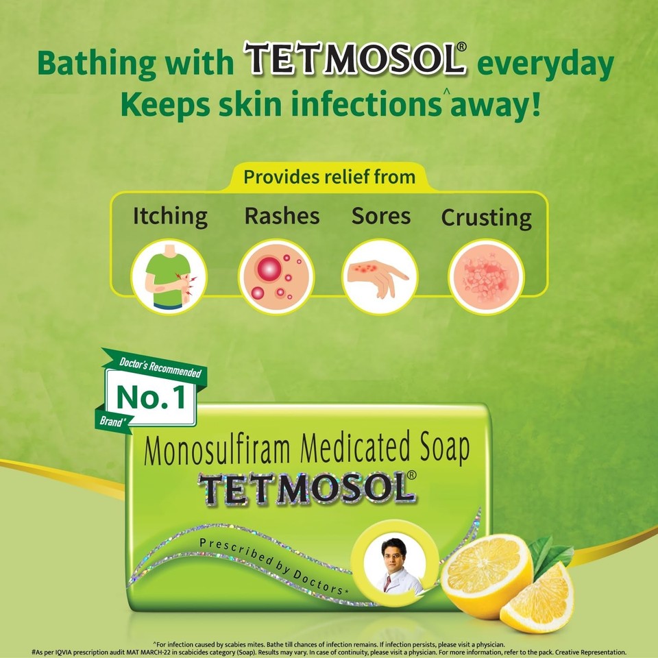 Tetmosol Medicated Soap Fights skin infections Itching lime fragrance ...