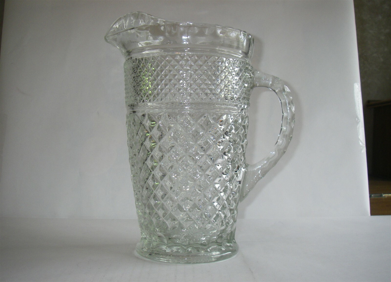 VINTAGE ANCHOR HOCKING WEXFORD CLEAR GLASS CRYSTAL PITCHER DIAMOND ...
