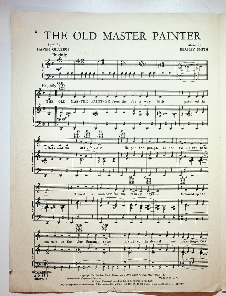 1949 The Old Master Painter Phil Harris Beasley Smith Ukulele Sheet ...