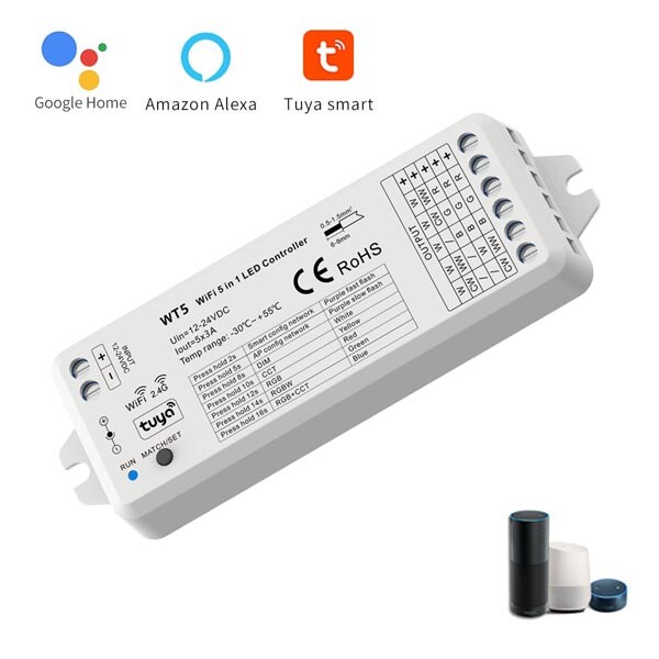 TUYA APP 5CH WIFI&RF Led Controller RGB RGBW RGBCCT Strip 12-24V fr ...
