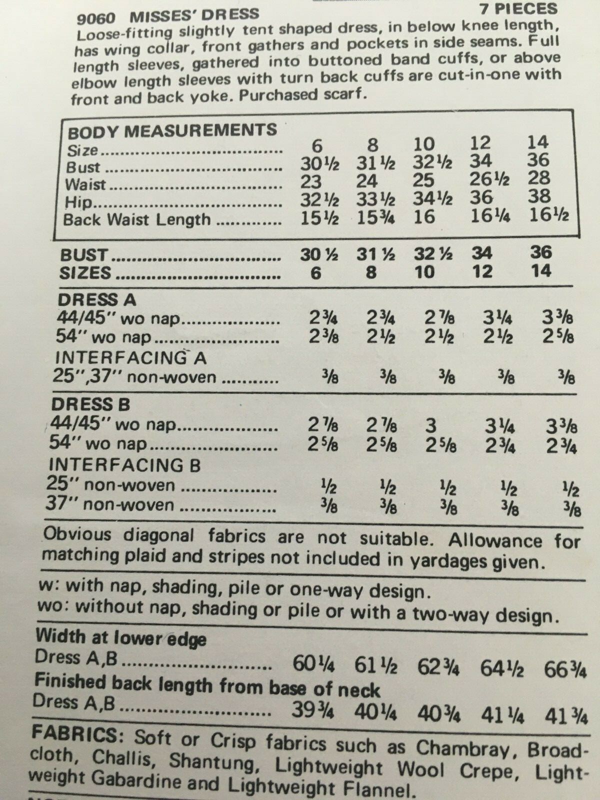 Very Easy Vogue Sewing Pattern 9060 Vintage 1970s Dress Long Sleeves ...