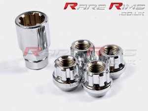 Chrome Locking Wheel Nuts x4 M12x1.5 Fits Ford Fiesta ST Zetec SI Focus ...