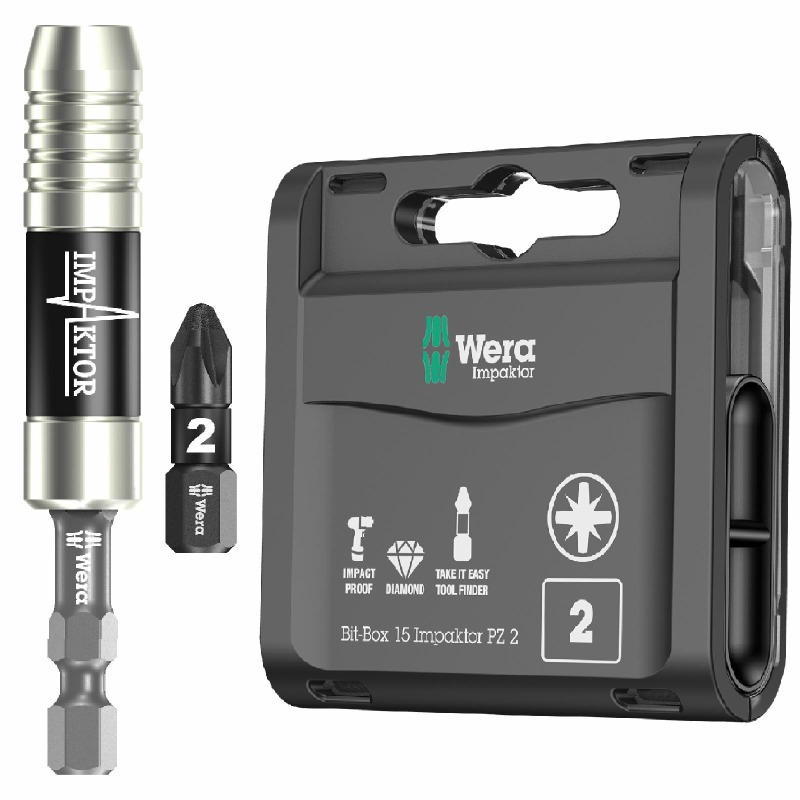 Wera Impaktor Bit Box PZ2 x 15 Bits Impact Driver Magnetic Bit Holder 1 ...