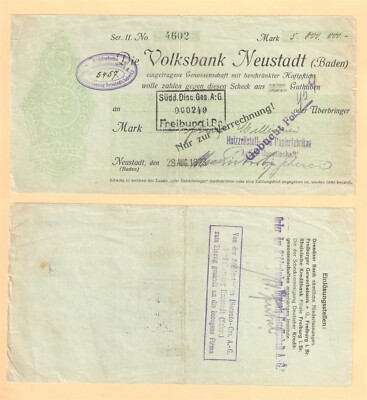 1923 VOLKSBANK NEUSTADT GERMANY SCHECK 5,000,000 MARK | eBay