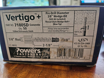 50 POWER FASTENERS 7180SD VERTIGO+ CONCRETE ROD HANGER ANCHOR 1/4" 3/8 ...