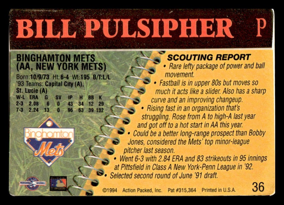 1994 Action Packed Minors #36 Bill Pulsipher | eBay