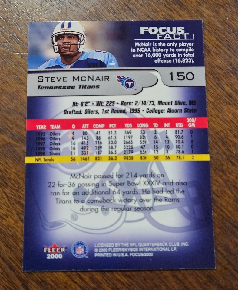 Steve McNair 2000 Fleer Focus Card #150 NFL Tennessee Titans | eBay