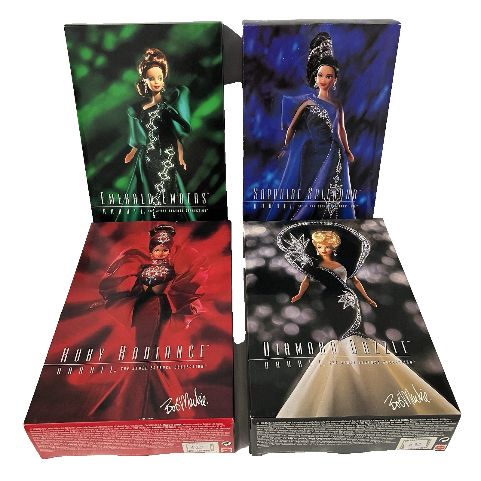 Barbie Bob Mackie Jewel Essence Collection Lot 4 Emerald Sapphire Ruby ...