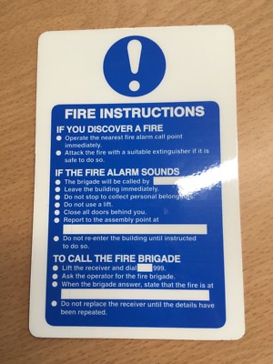 "Fire Instructions ......" - Safety Warning Mandatory Sign. | eBay