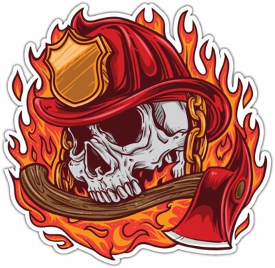 Firefighter Fire Department Skull Axe Flame Car Bumper Window Sticker ...