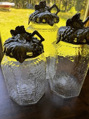 Arthur Court Glass Canisters -Grape Pattern -Airtight Lids - 2002 - Set ...