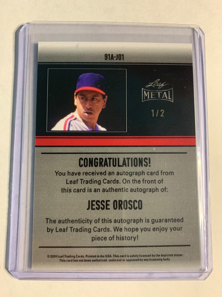2024 Leaf Metal #91A-JO1 Jesse Orosco Auto SSP Black Pulsar #1/2 ...