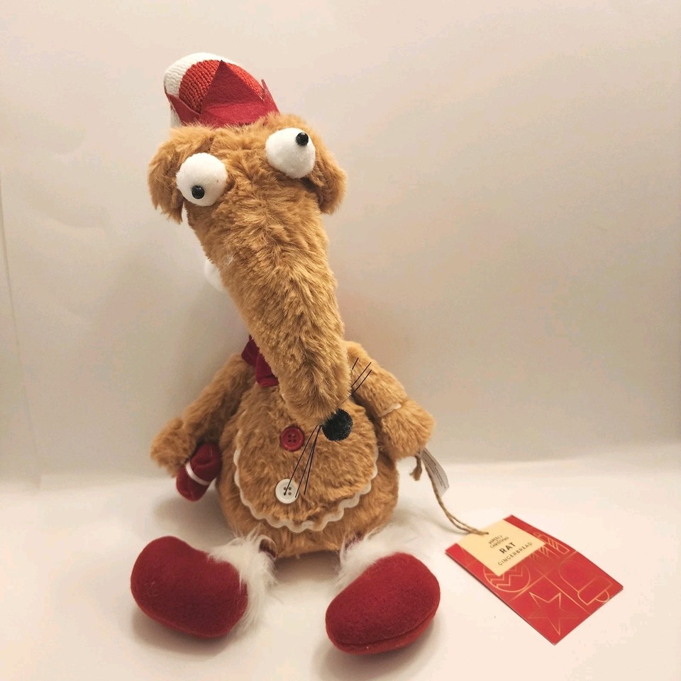 ALDI UK Gingerbread Rat Plush Toy Brown Stripe Hat Button Christmas ...