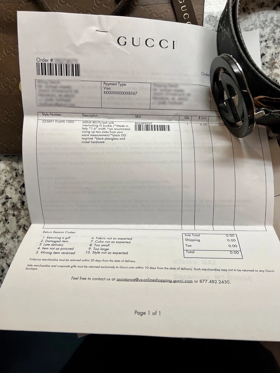 Gucci Belt Receipt