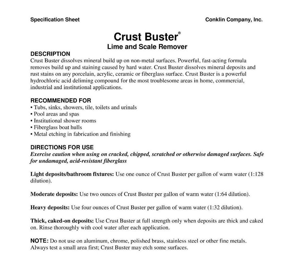 Crust Buster® Lime & Scale Remover, Conklin Cleaner, mineral deposit ...