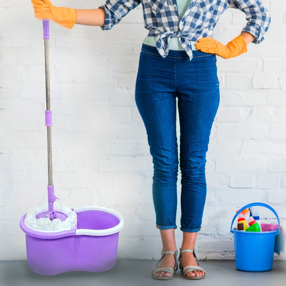 360° Rotating Magic Spin Mop Bucket Set Hard Floor Microfibre with 2 ...