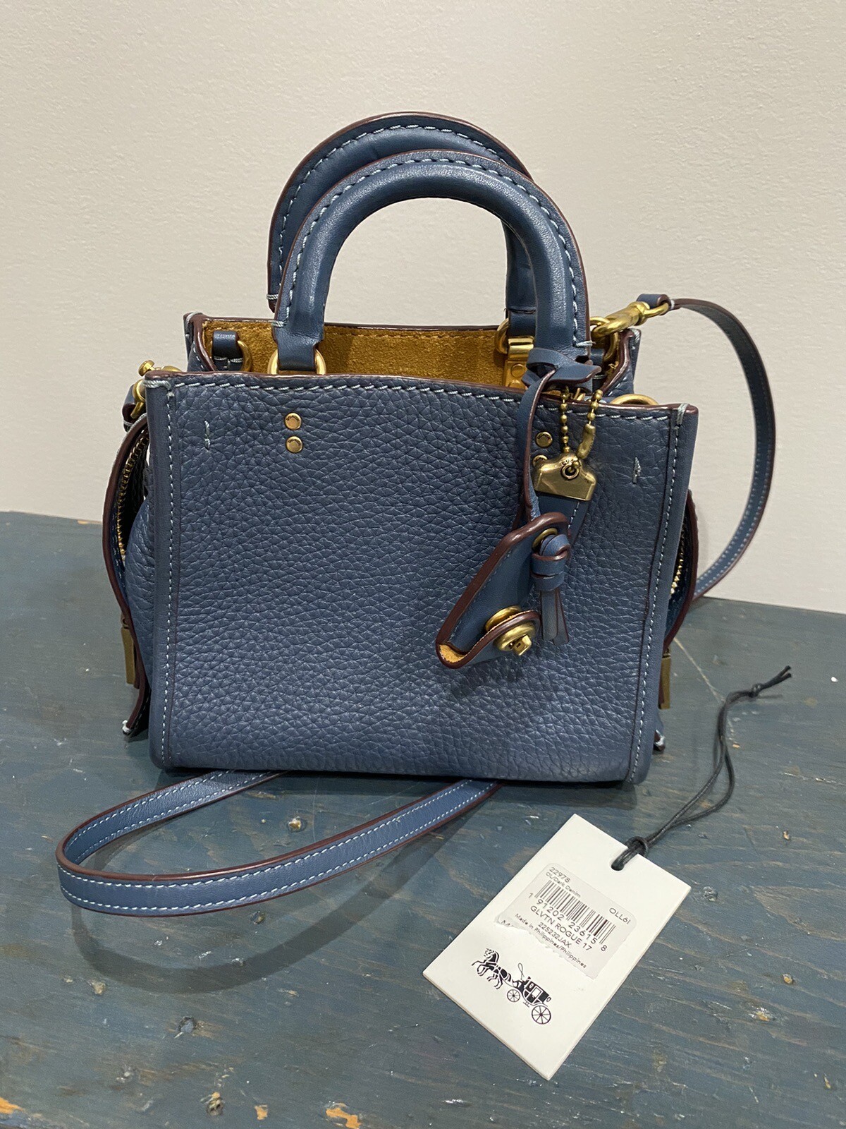 COACH Rogue 17 Denim Blue Pebbled Leather Crossbody P… - Gem