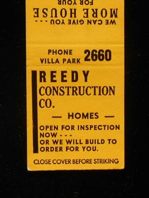 1950s Reedy Construction Co. Phone 2660 St. Charles Rd. Villa Park IL ...