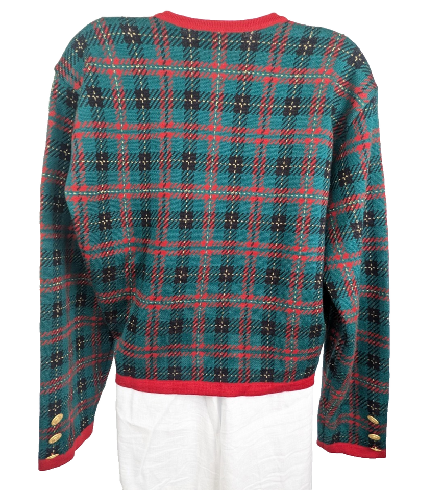 Vtg Classiques Entier Merino Wool Blend Cardigan Green Red Black Gold ...