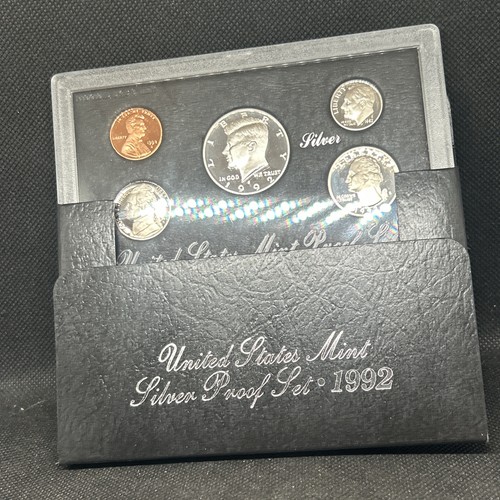 1992 "S" U.S. Mint *SILVER* Proof Set (5 Coin) Black Box PROOF Set ECC ...