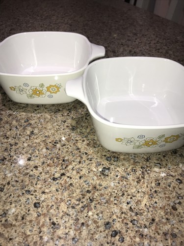 2 Corning Ware Floral Bouquet Yellow Flowers Casseroles. 2 3/4 cup P-43 ...