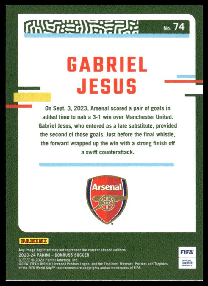 Gabriel Jesus 2023-24 Donruss Soccer Silver Cubic Foil Card #74 | eBay