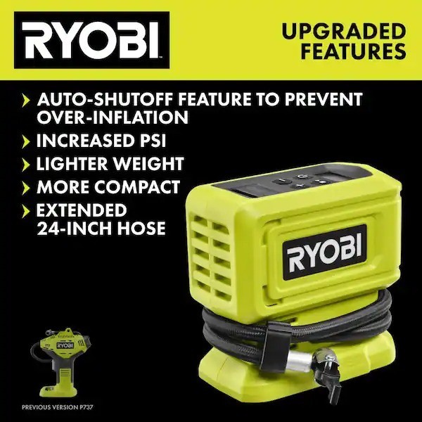 RYOBI 18V Cordless High Pressure Digital Inflator Air Compressor Tire ...