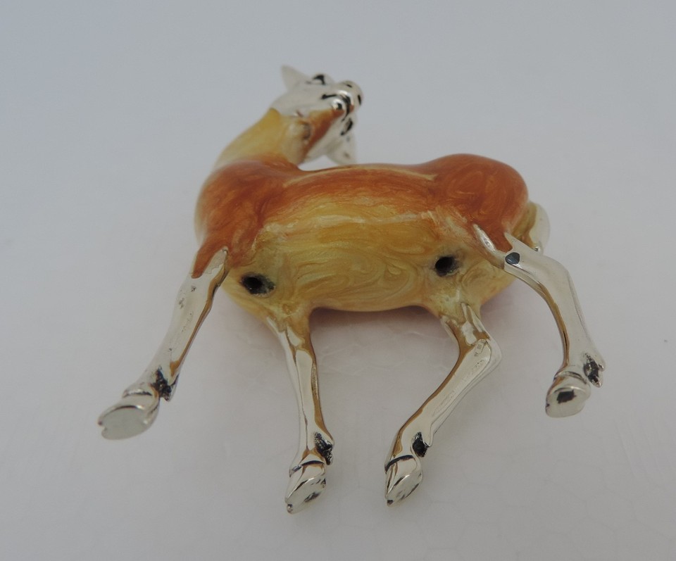 SATURNO 925 Sterling Silber Emaille HIRSCH REHKITZ Miniatur Figur 36gr ...