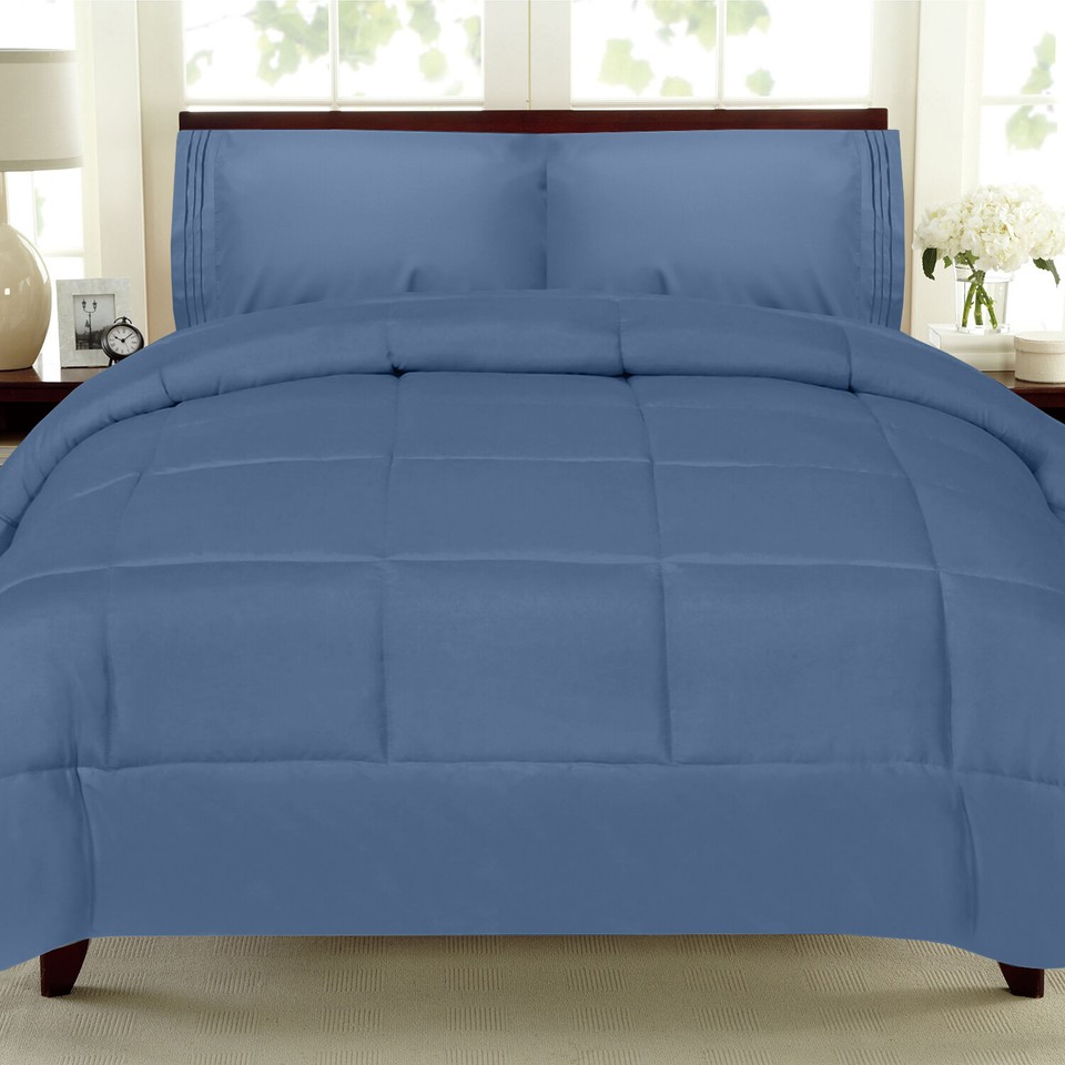 Solid Color Bed Comforter Polyester Fill Microfiber Covering All Sizes ...