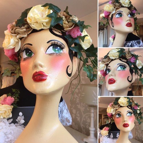 Wedding Bridal Opera Hair Flower Crown Halo Vintage Style Yellow Pink ...