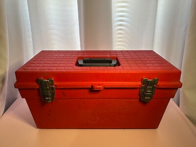 VINTAGE Contico Red Double Latch 20x10x10 Tool Box w/ Two Nesting Trays ...