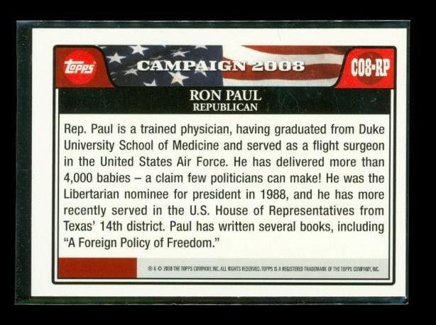 2008 TOPPS CAMPAIGN GOP REPUBLICAN Politician Trading Card C08-RP RON ...