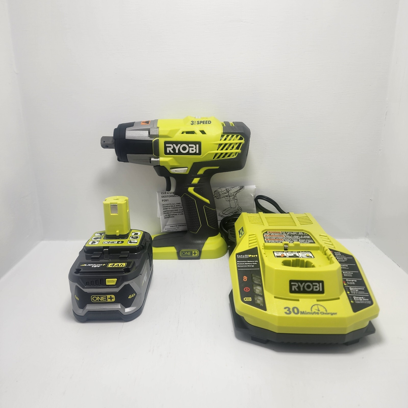 Ryobi P261 One+ 18V 3-Speed 1/2" Impact Wrench, 4Ah Battery & Charger ...